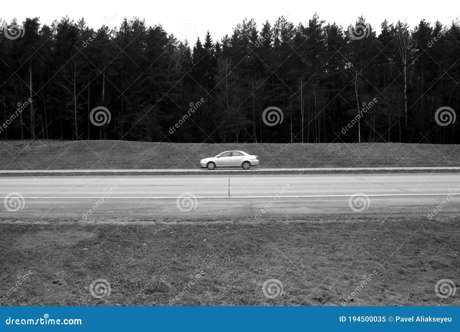 Moving Car on Asphalt Road. Black and White Stock Image - Image of ...