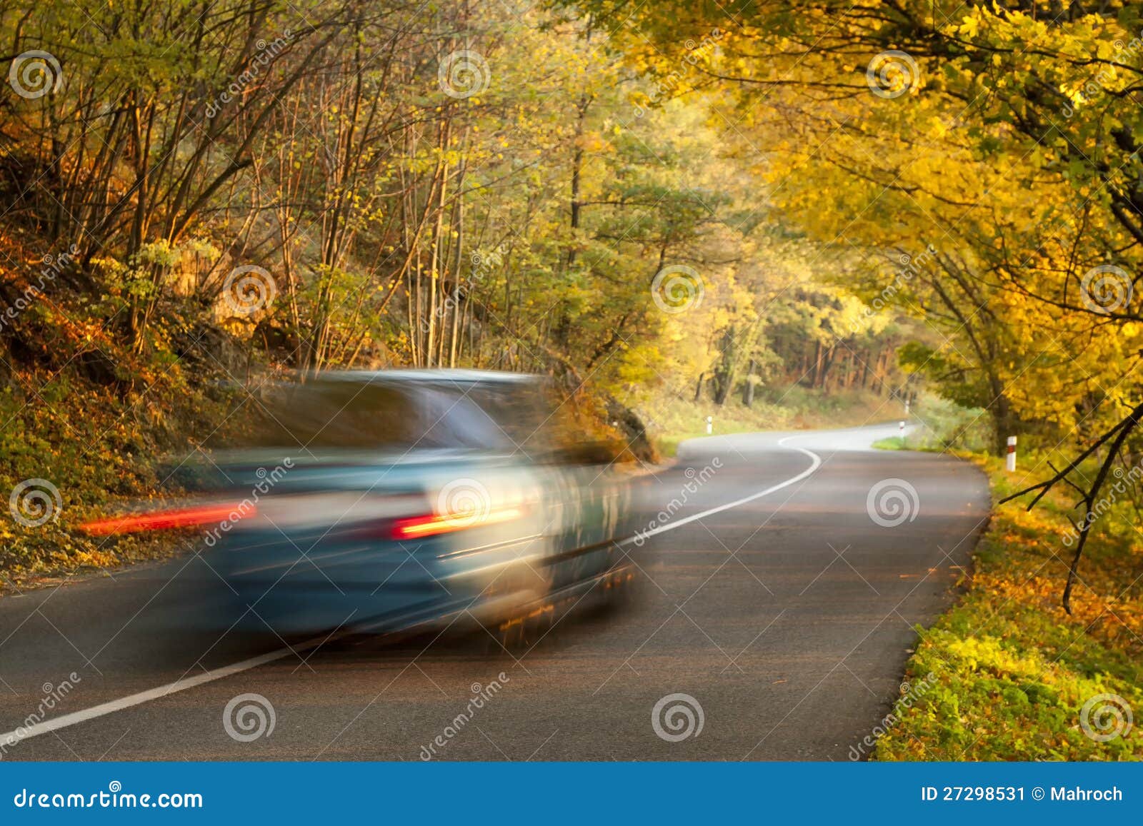 Moving Car on the Road in Autumn Nature Stock Image - Image of outdoor ...