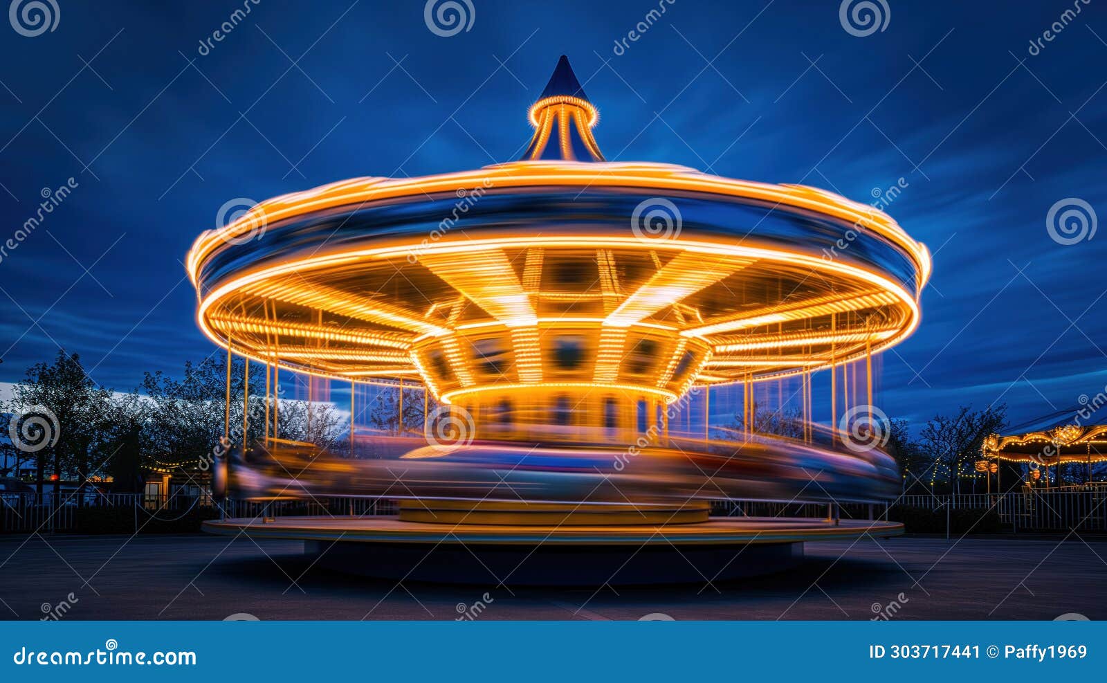 Moving Carousel at Evening, Long Exposure, Light Trails. Stock Image ...