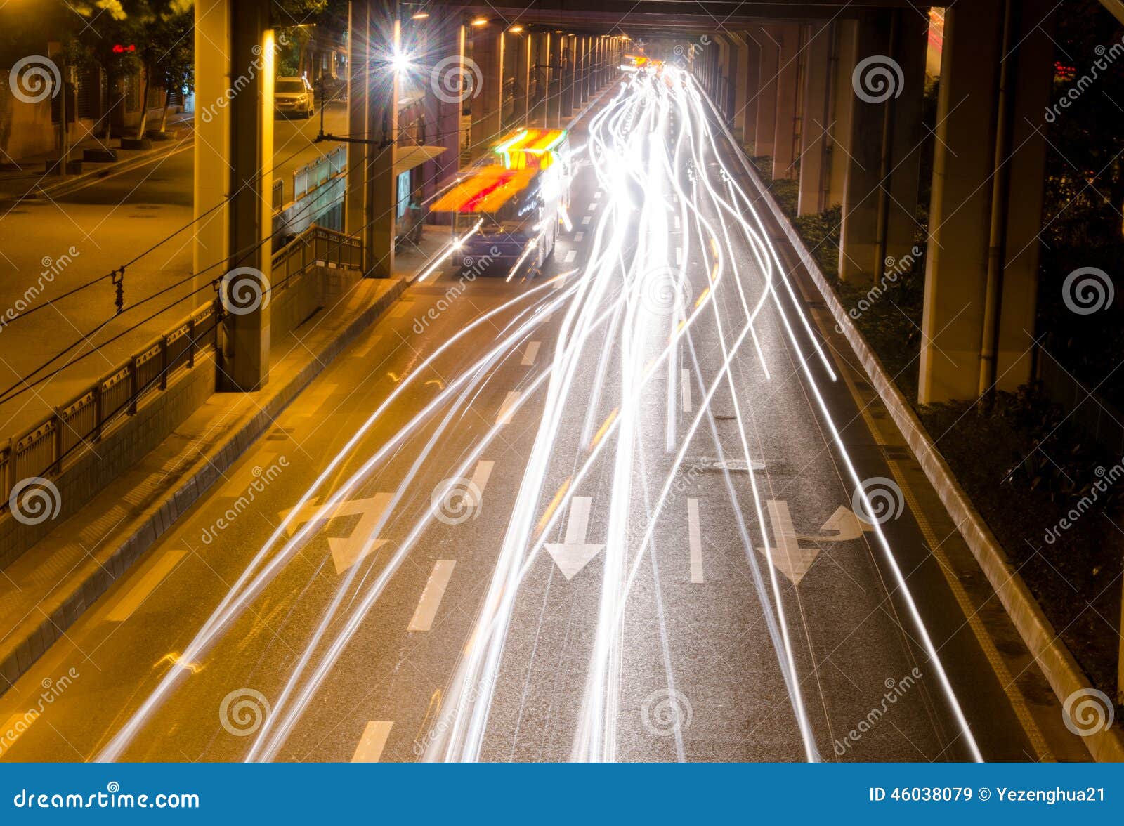 Moving Cars with Fast Blurred Trail of Headlights Stock Image - Image ...