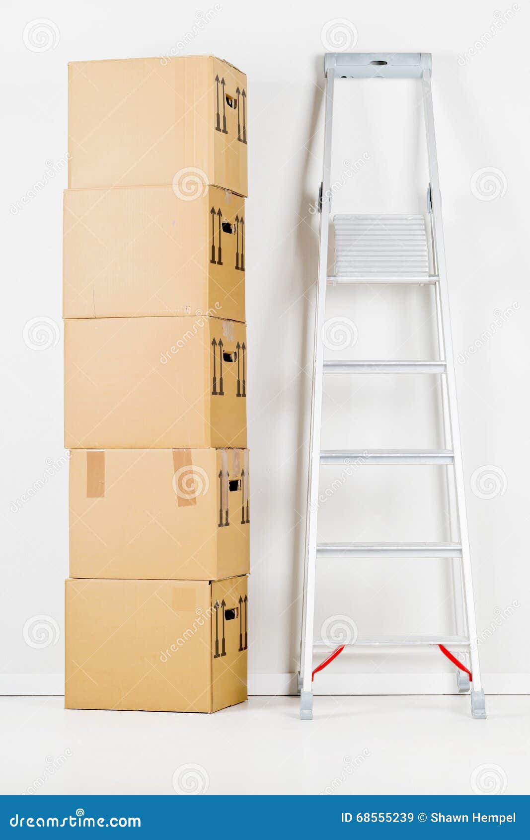 Moving Carton Boxes Stack with Ladder Stock Image - Image of relocate ...