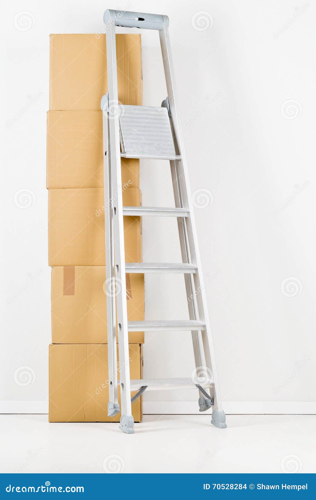 Moving Carton Boxes Stack with Ladder Stock Photo - Image of ...