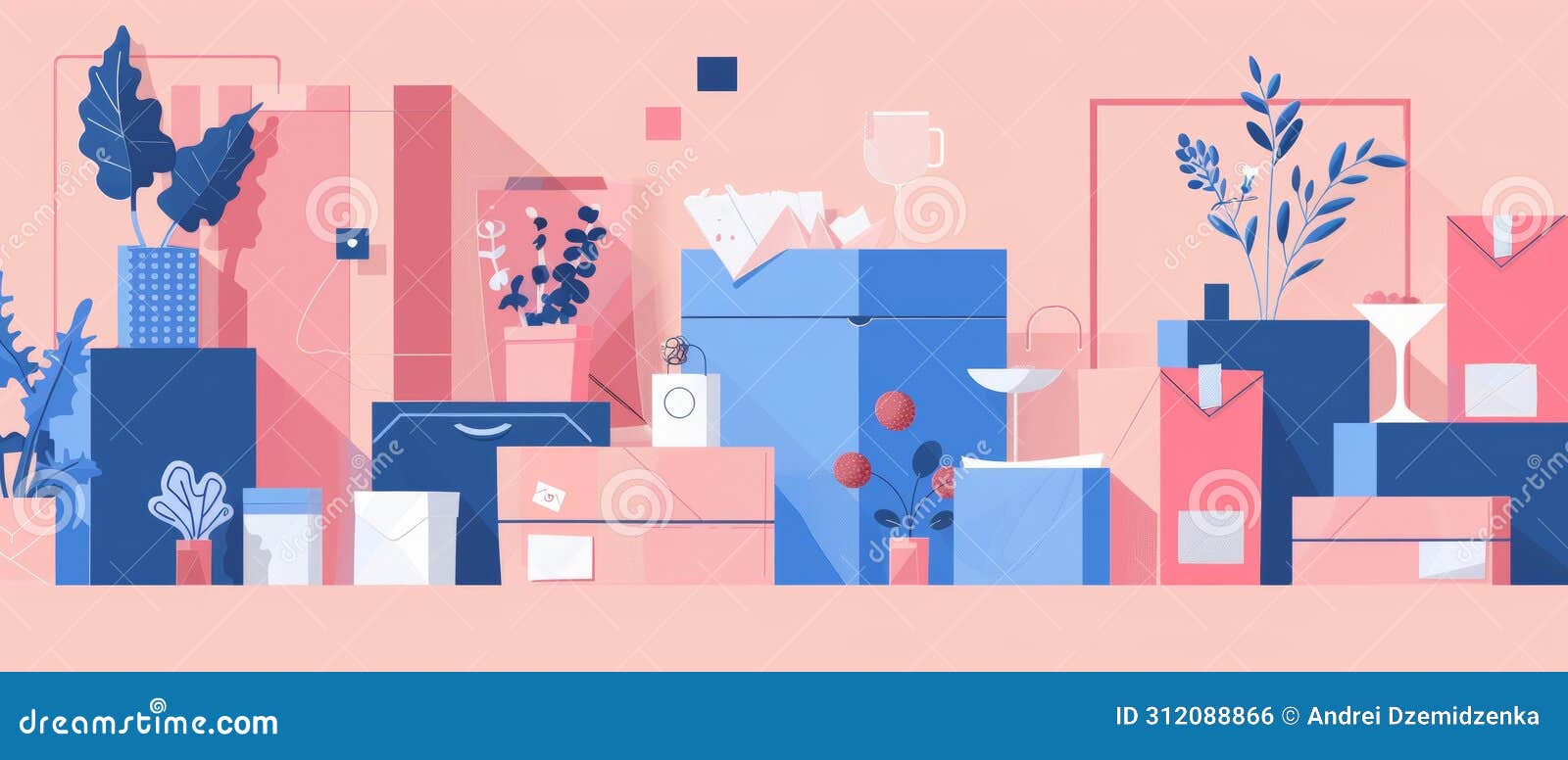 We are Moving Concept Illustration. Office Cardboard Boxes with Stuff ...