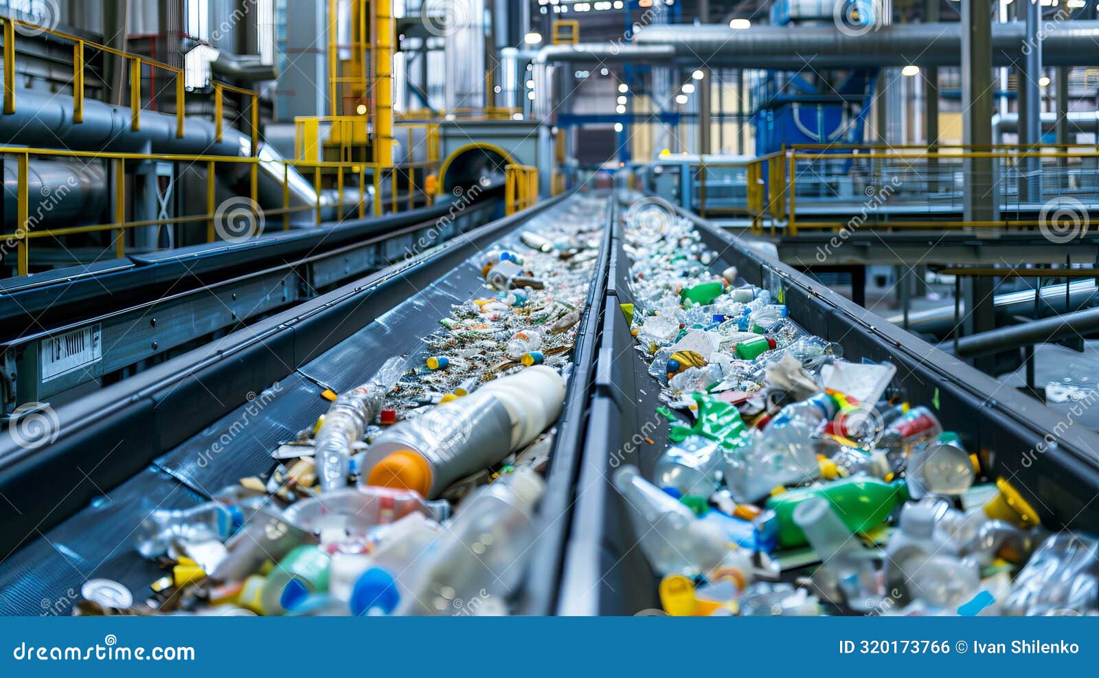 Moving Conveyor Transporter on Modern Waste Recycling Processing Plant ...