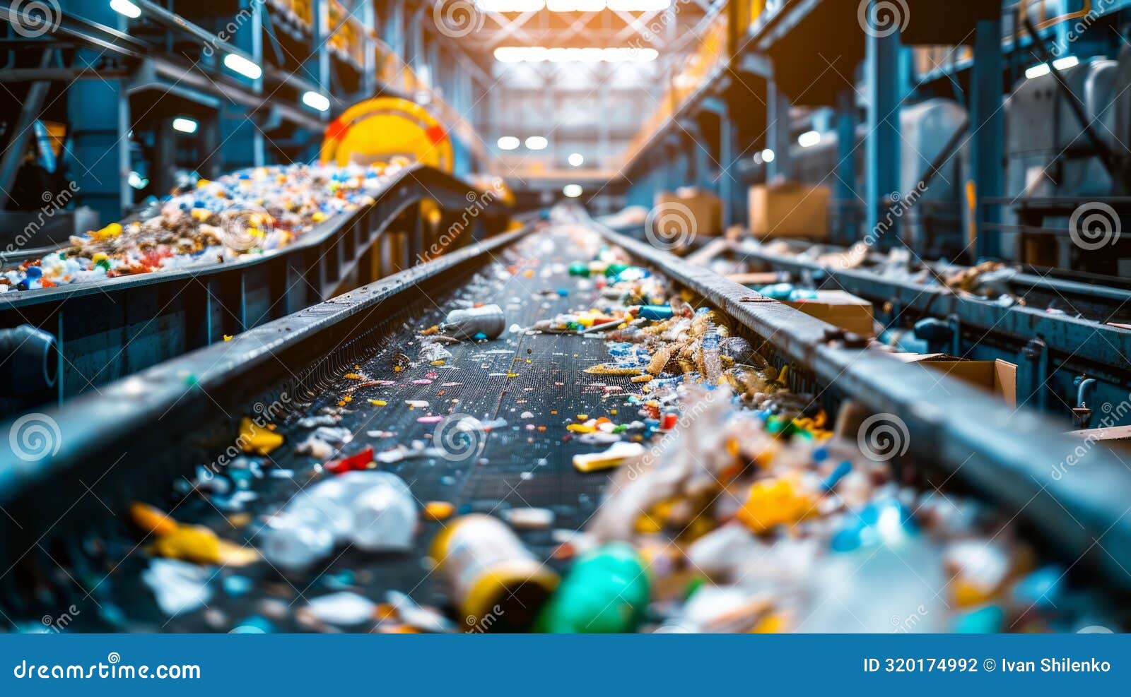 Moving Conveyor Transporter on Modern Waste Recycling Processing Plant ...