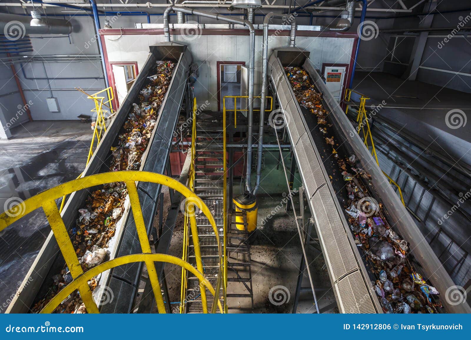Moving Conveyor Transporter on Modern Waste Recycling Processing Plant ...
