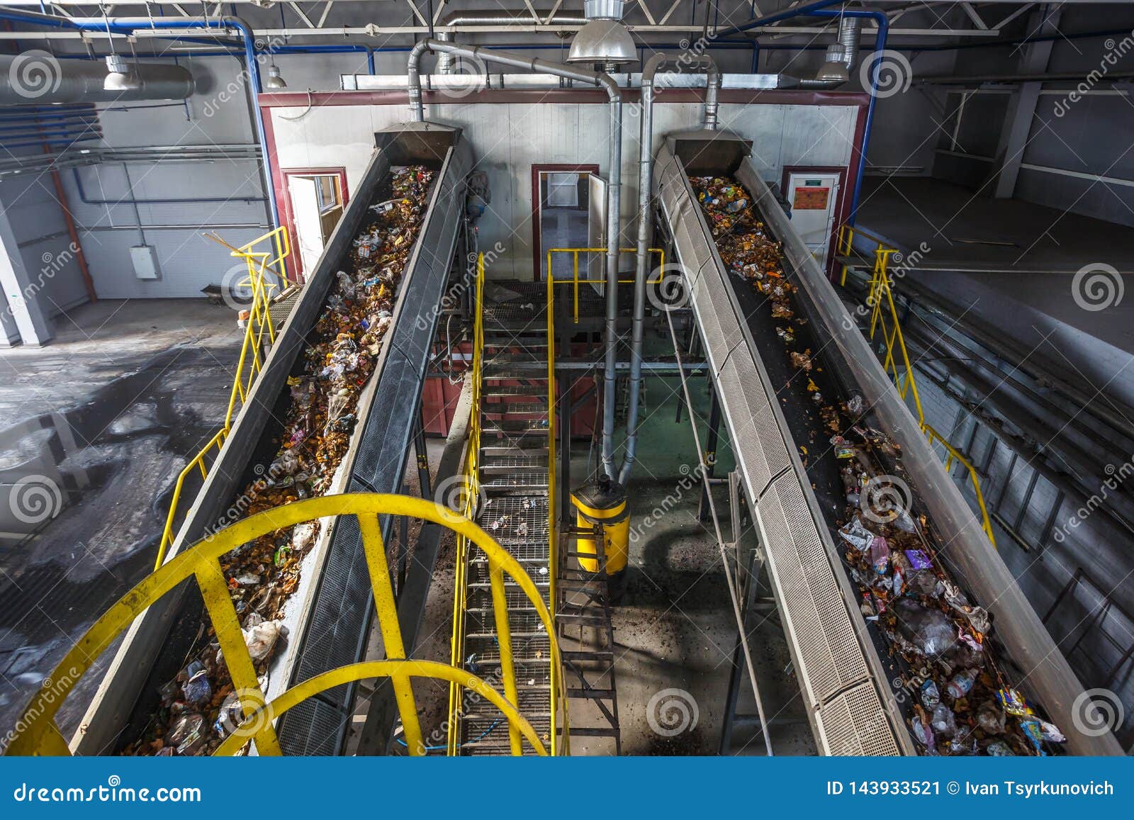 Moving Conveyor Transporter on Modern Waste Recycling Processing Plant ...