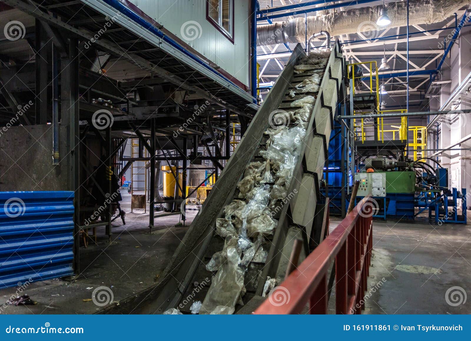 Moving Conveyor Transporter on Modern Waste Recycling Processing Plant ...