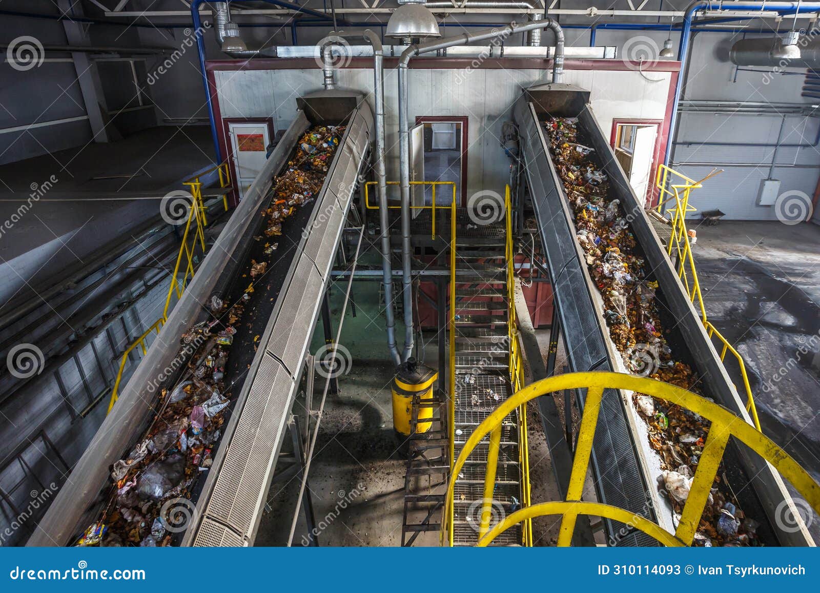 Moving Conveyor Transporter on Modern Waste Recycling Processing Plant ...