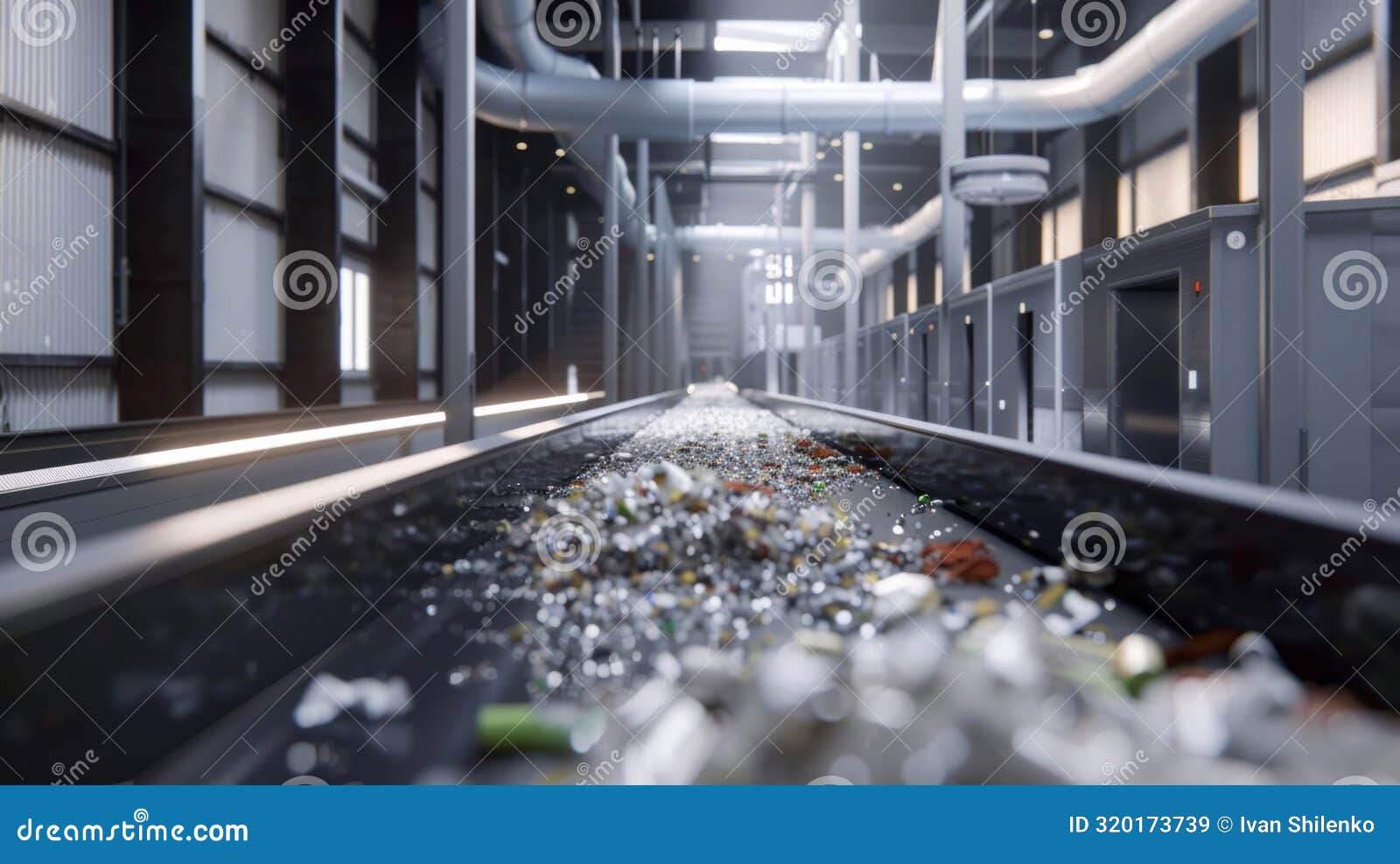 Moving Conveyor Transporter on Modern Waste Recycling Processing Plant ...