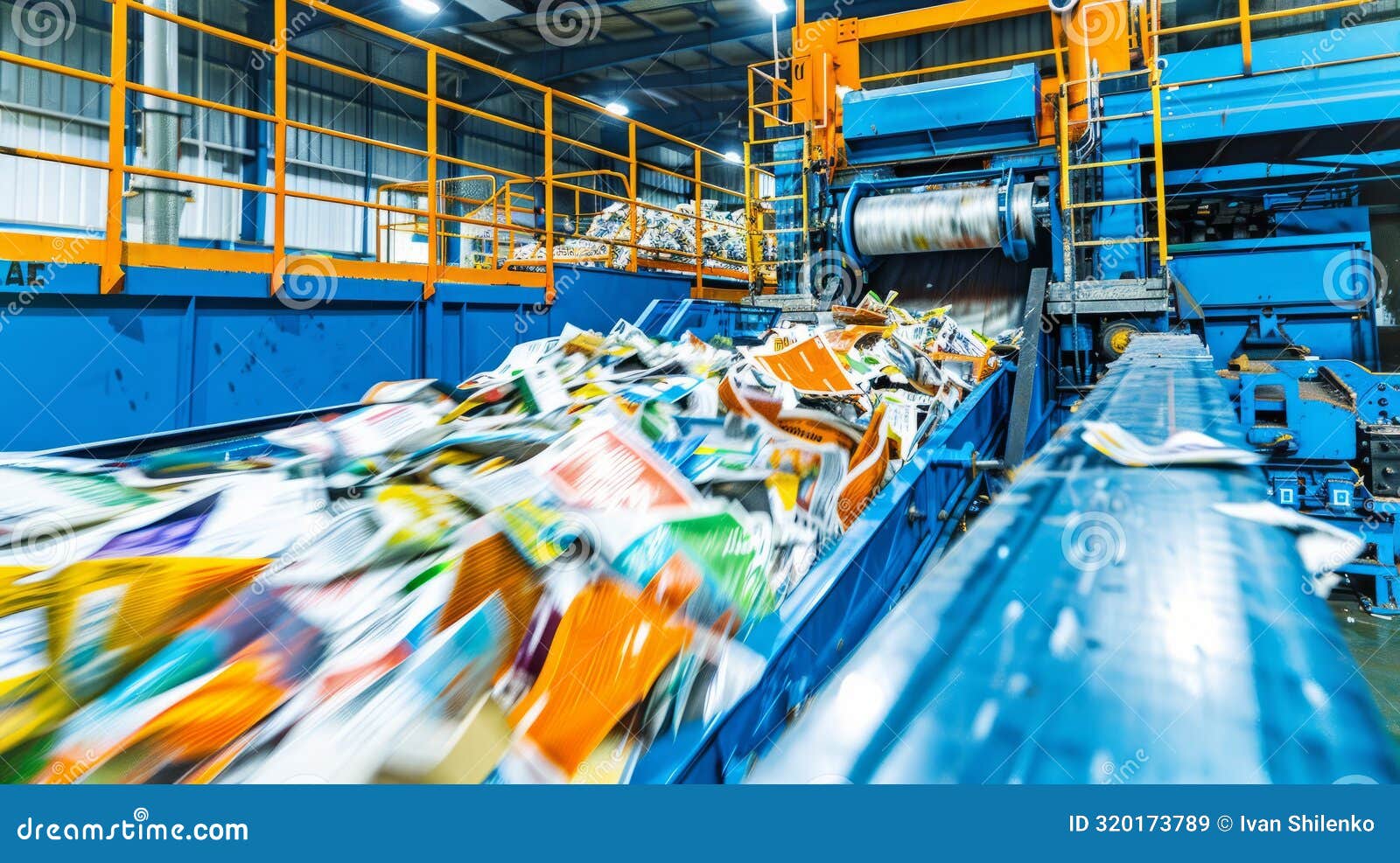 Moving Conveyor Transporter on Modern Waste Recycling Processing Plant ...