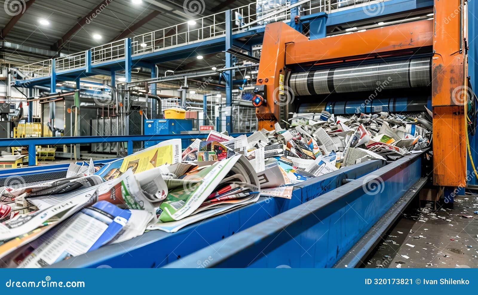 Moving Conveyor Transporter on Modern Waste Recycling Processing Plant ...