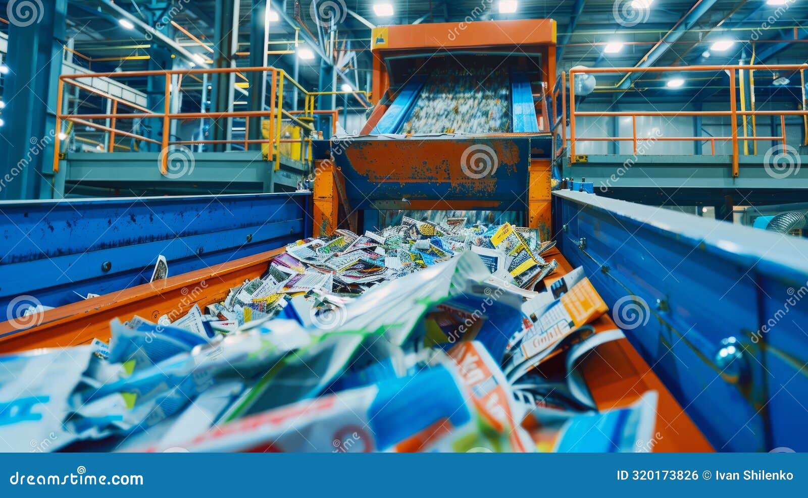 Moving Conveyor Transporter on Modern Waste Recycling Processing Plant ...