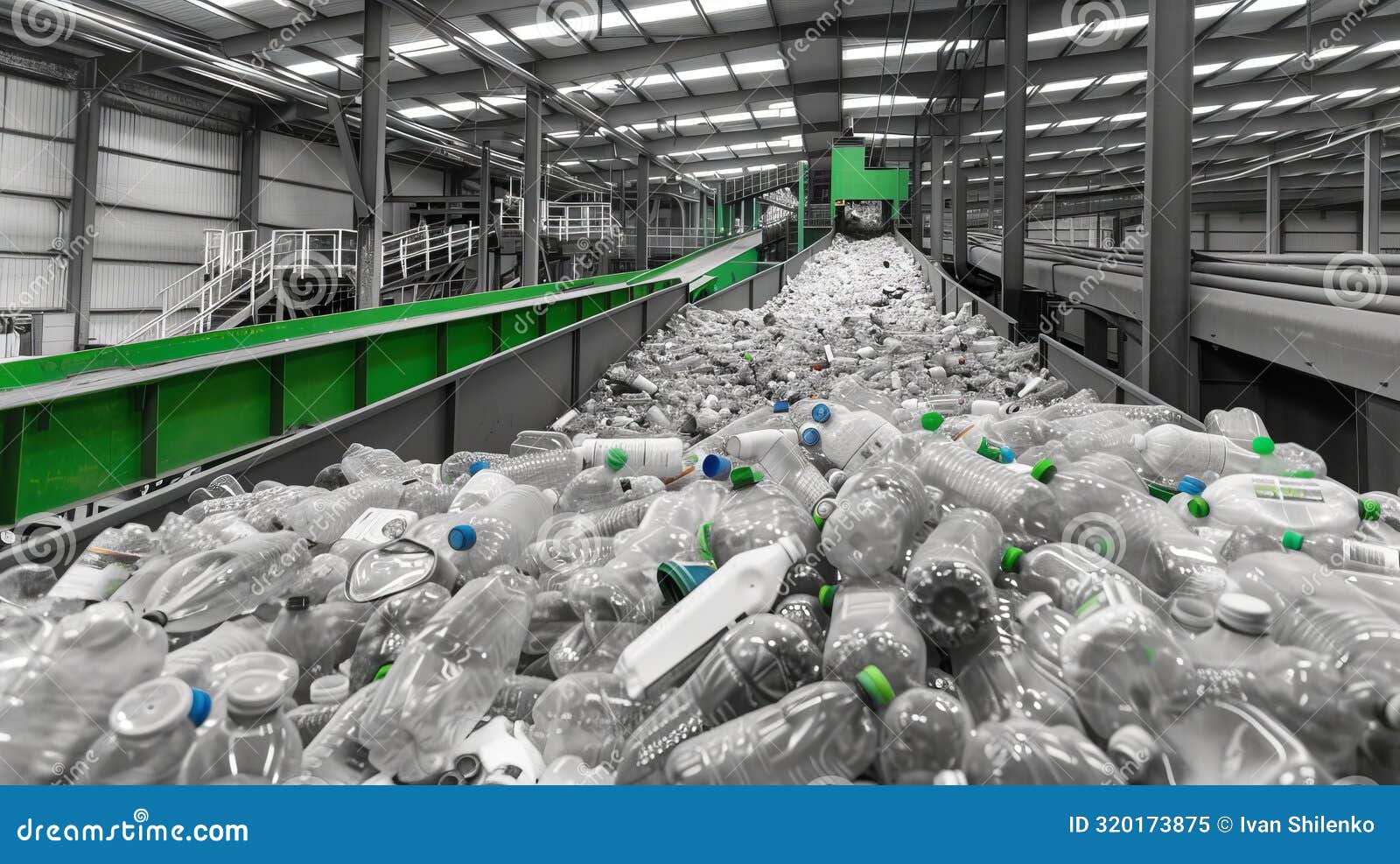 Moving Conveyor Transporter on Modern Waste Recycling Processing Plant ...