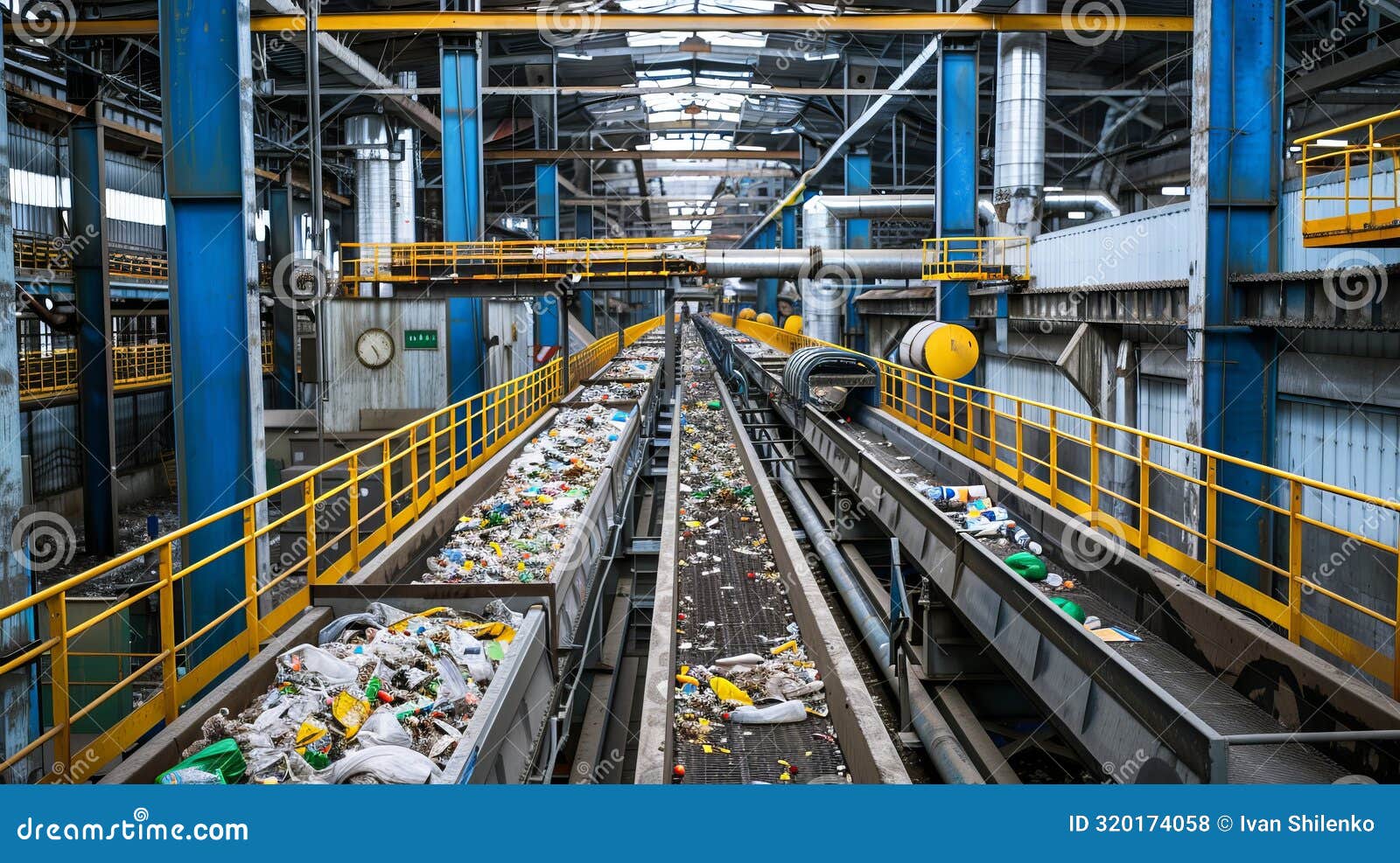 Moving Conveyor Transporter on Modern Waste Recycling Processing Plant ...