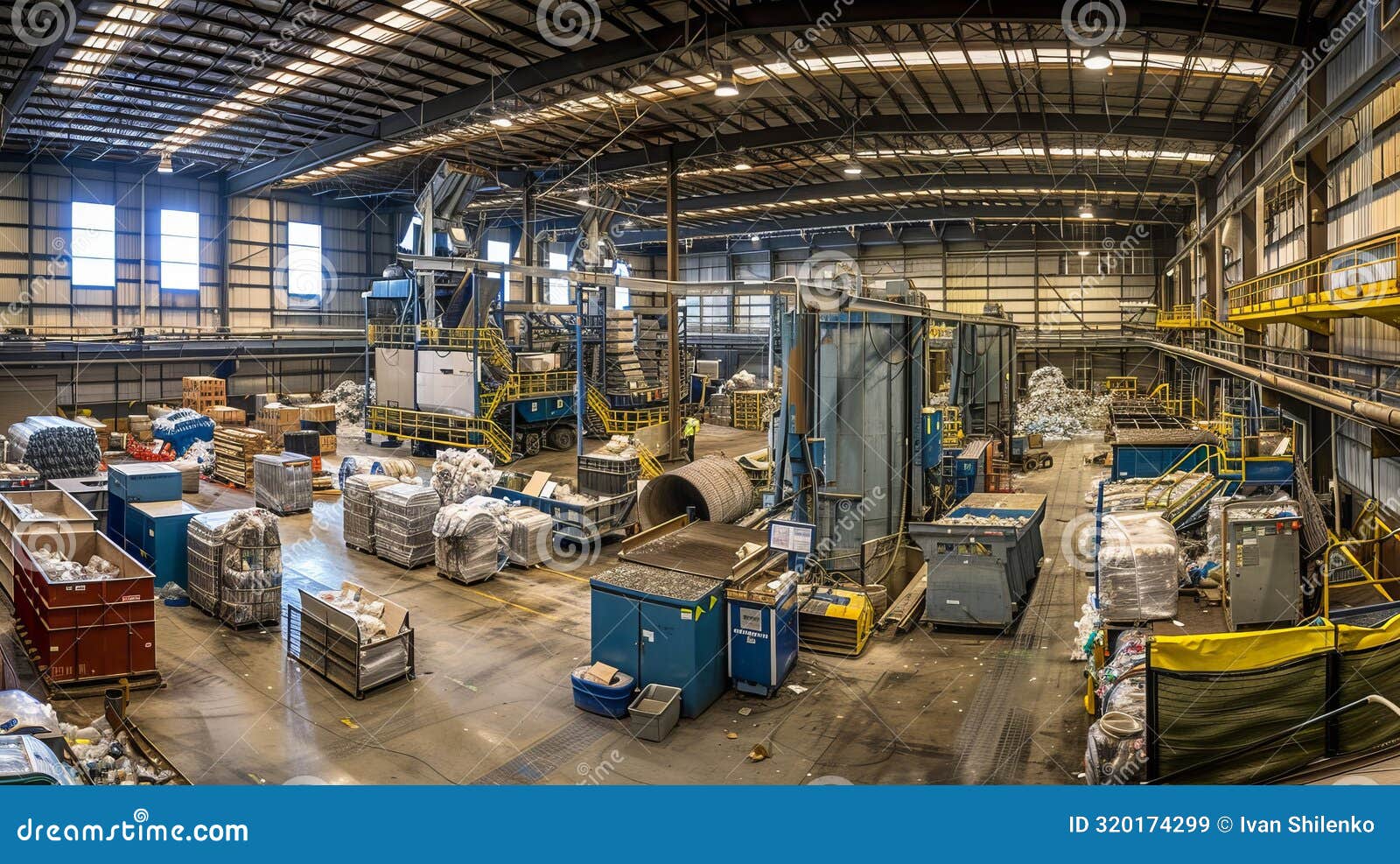 Moving Conveyor Transporter on Modern Waste Recycling Processing Plant ...