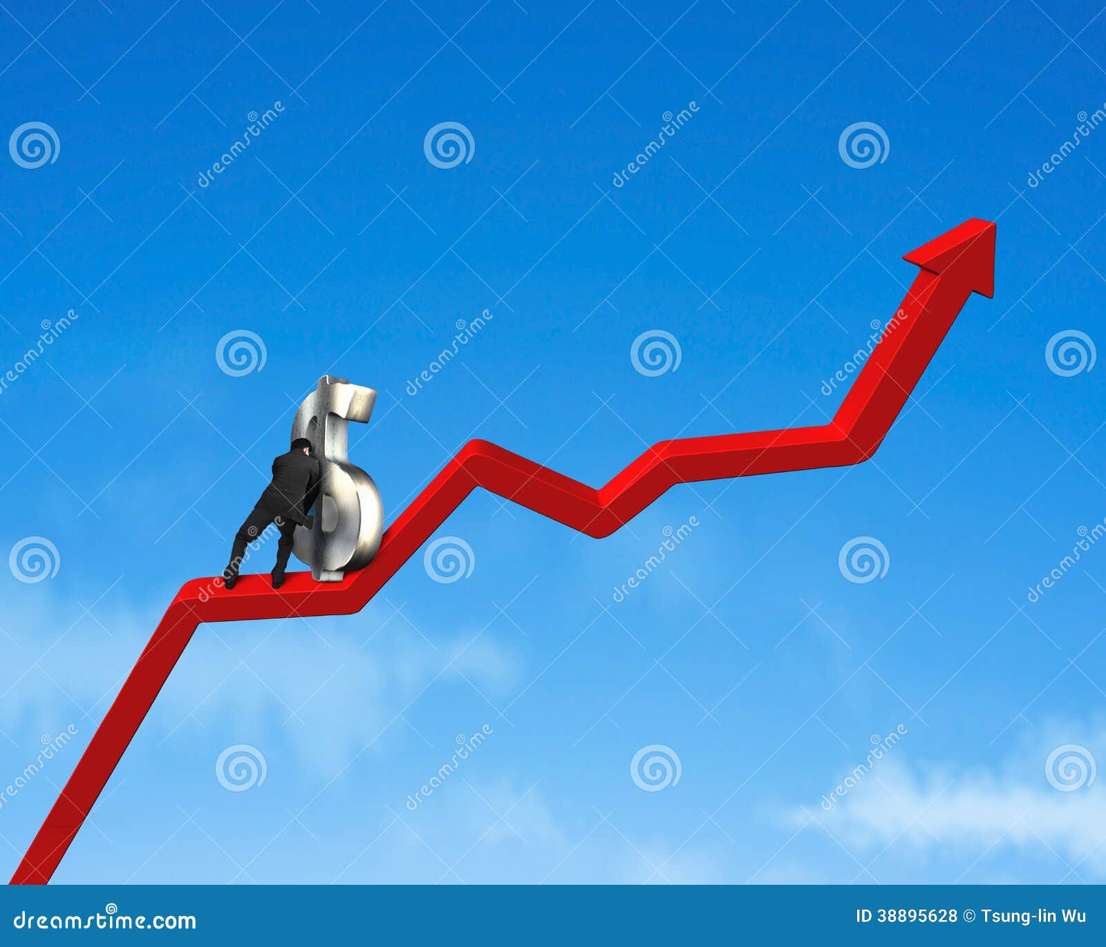 Moving 3d Money Symbol Up on Red Arrow Stock Photo - Image of career ...