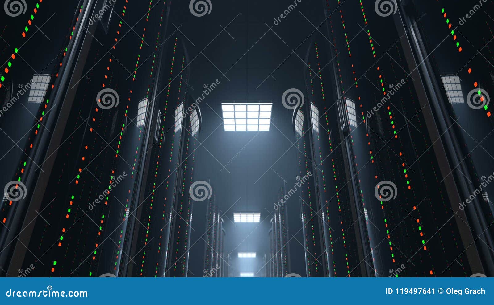 Moving through Dark Server Room Datacenter, Loop Stock Video - Video of ...