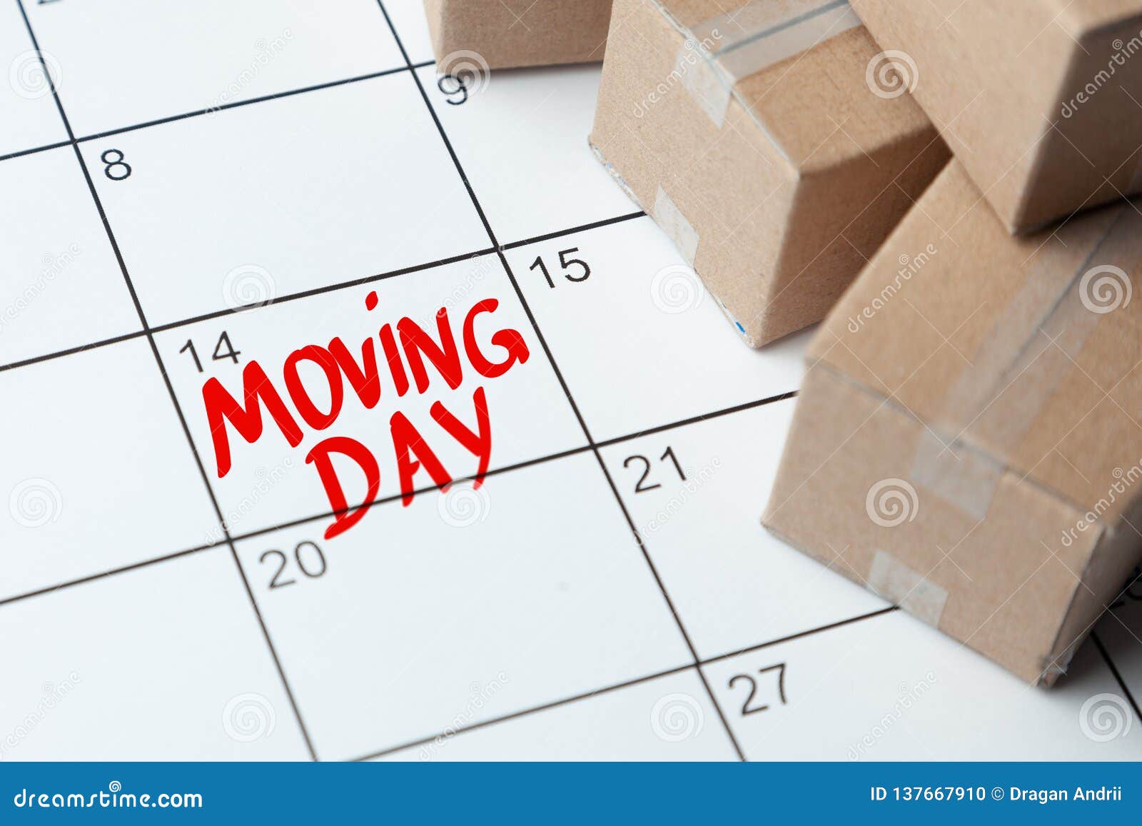 Moving Day on the Calendar is Written in Red. Calendar with a Note with ...