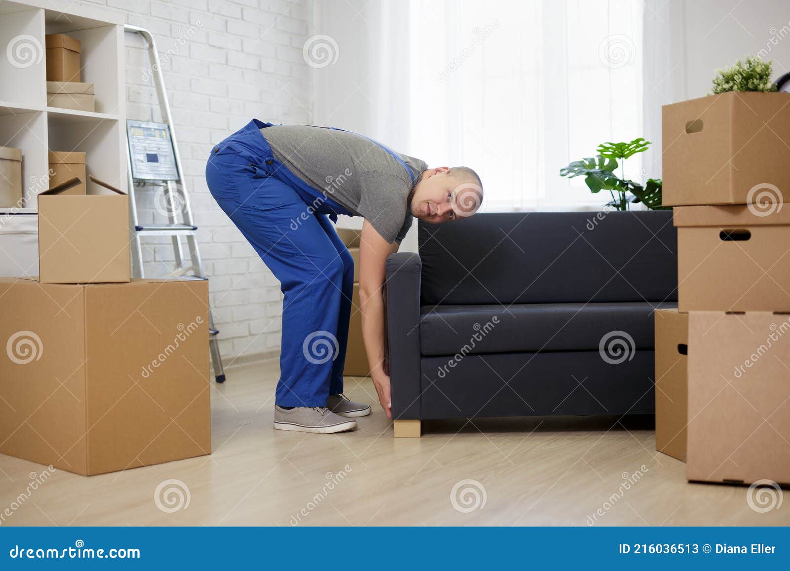 Moving Concept - Loader Lifting Sofa in Apartment Stock Image - Image ...