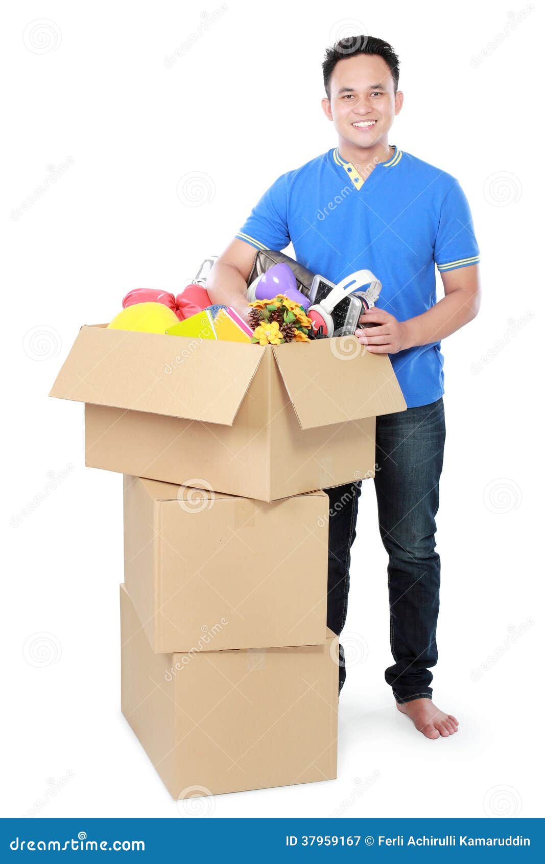 Moving Day. Man with Cardboard Box Stock Image - Image of mail, package ...