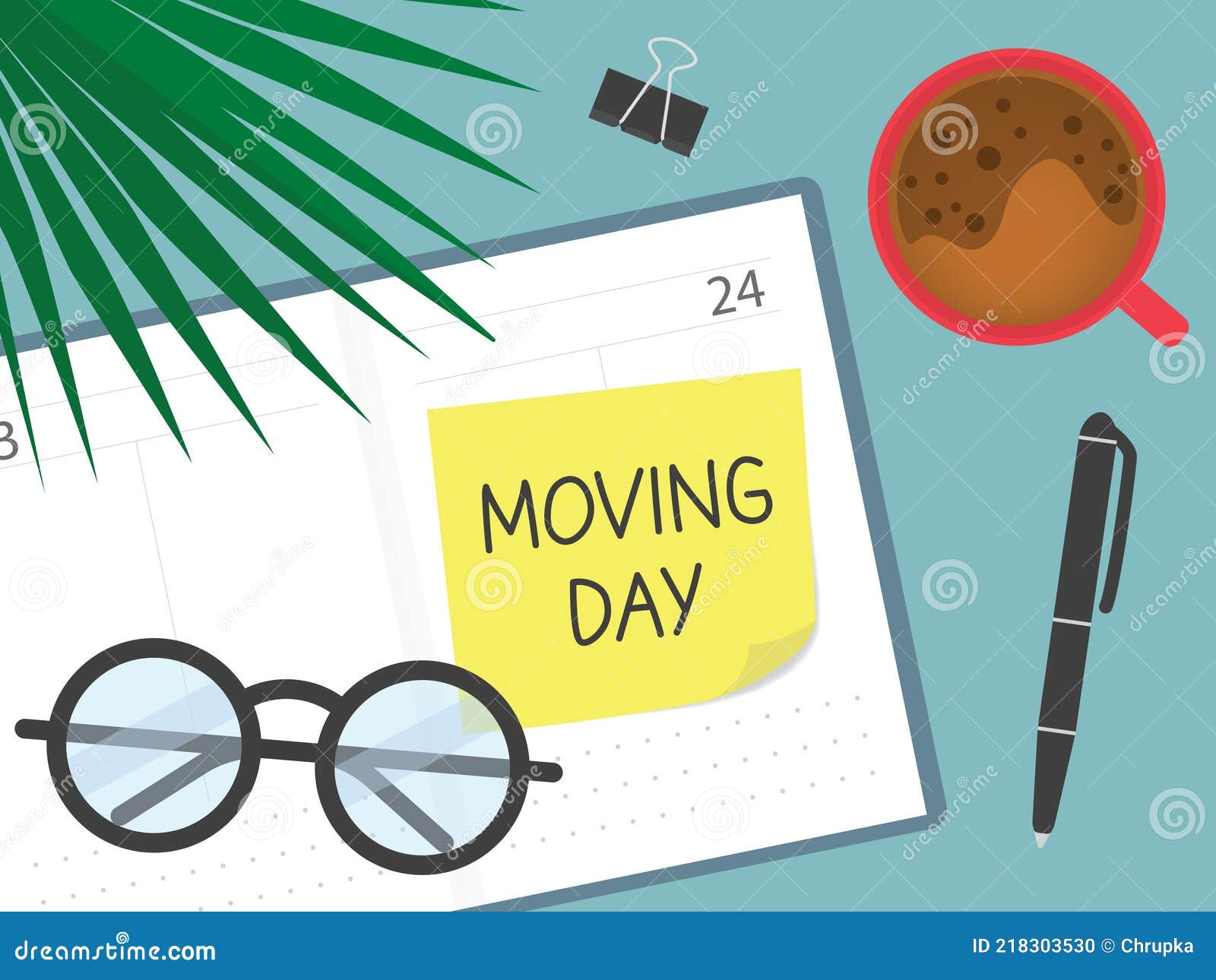 Moving Day Written on Yellow Sticky Note in Calendar Stock Vector ...
