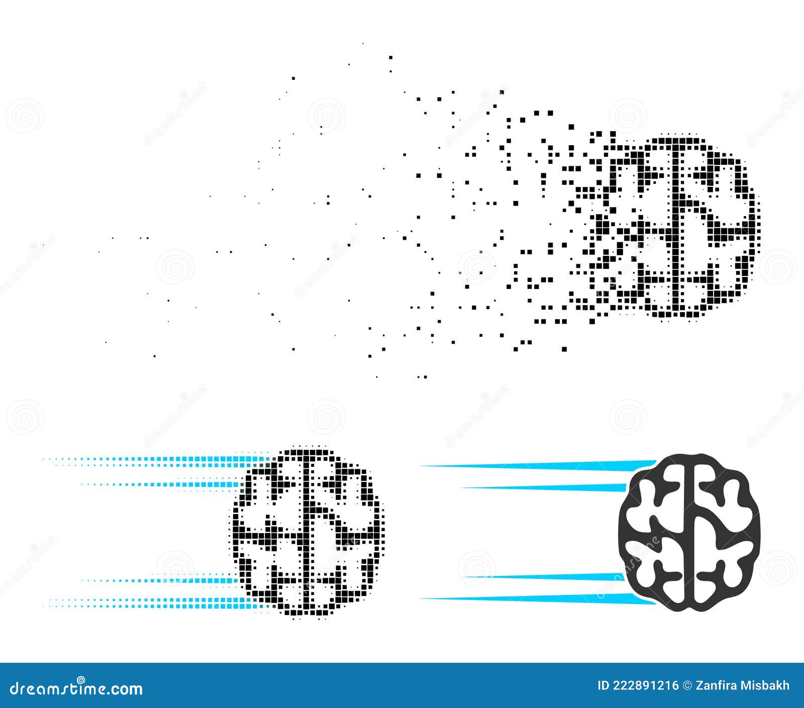 Moving Dotted Rush Brain Icon with Halftone Version Stock Vector ...