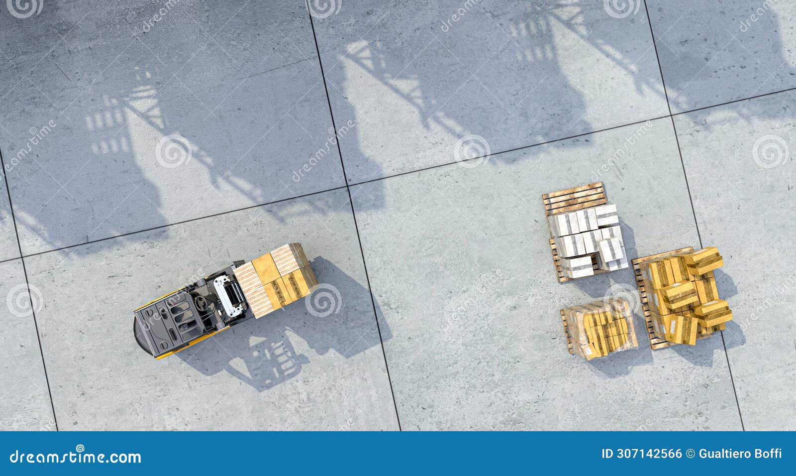 Moving Forklift Inside an Industrial Warehouse. Top View Stock ...