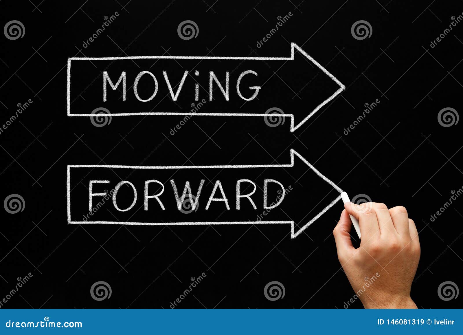 Moving Forward Arrows Concept on Blackboard Stock Illustration ...