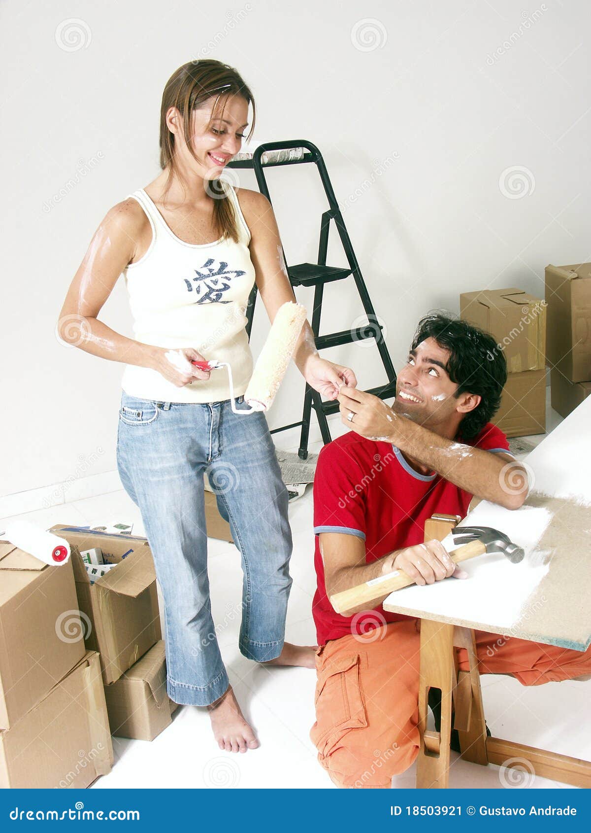 Moving and fun. stock image. Image of couple, stairs - 18503921