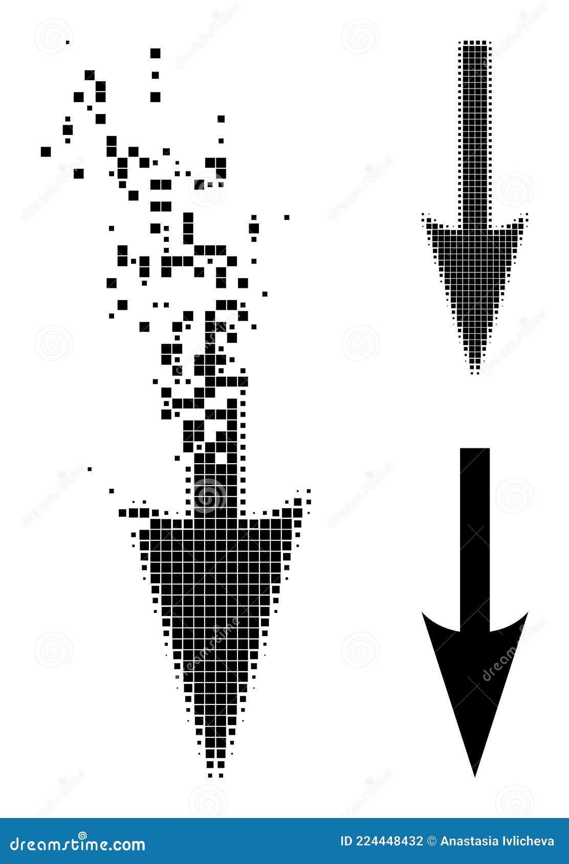 Moving and Halftone Pixelated Sharp Arrow Down Glyph Stock Vector ...