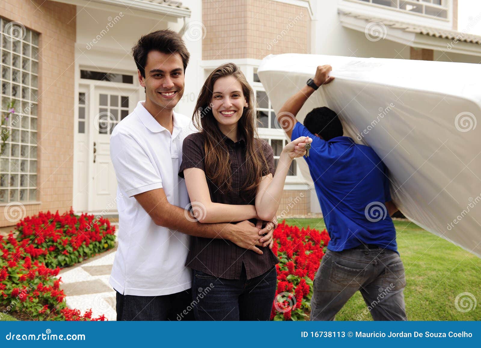 Moving Home: Couple Infront of New House Stock Image - Image of middle ...