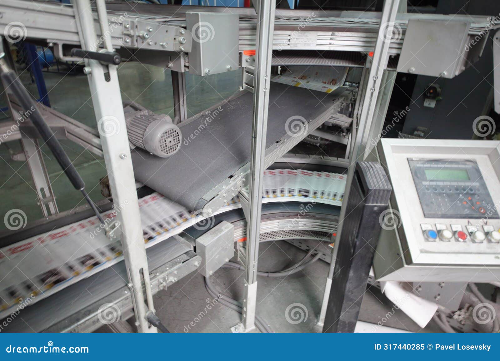 Moving of Magazines on Conveyor in Typographic Stock Image - Image of ...