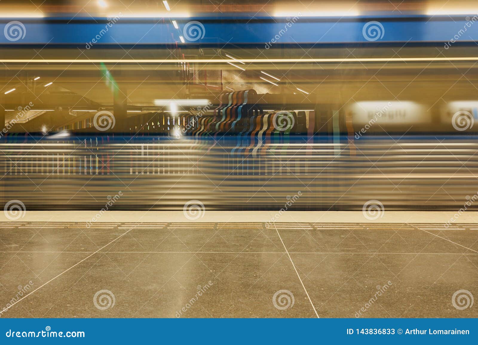 Moving Metro Train on a Station Background. Stock Image - Image of ...