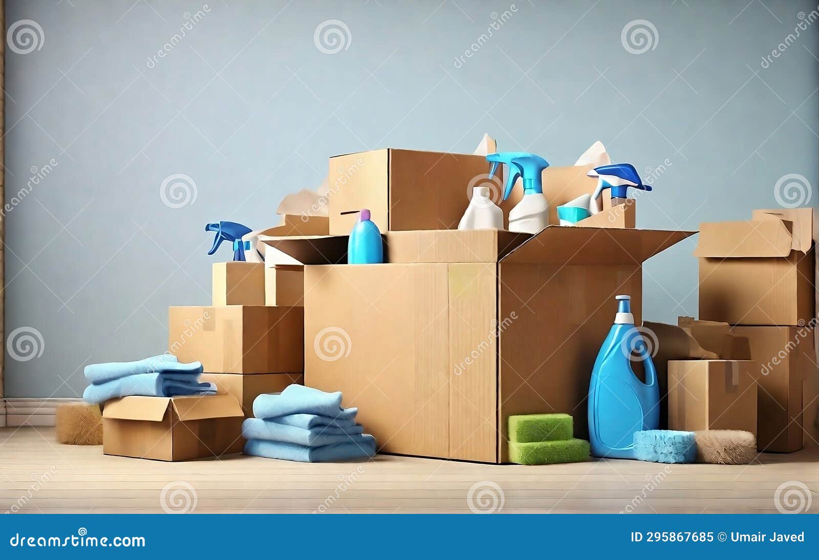 Moving into the New Home Cardboard Boxes and Cleaning Things Packed and ...