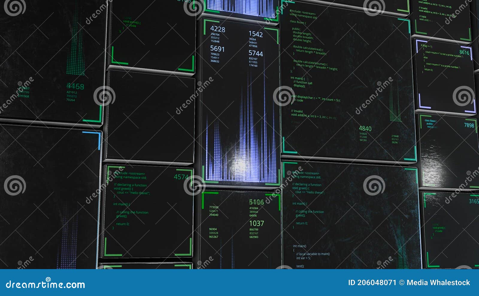 Moving Panels with Digital Data. Animation. 3D Steel Panels with ...