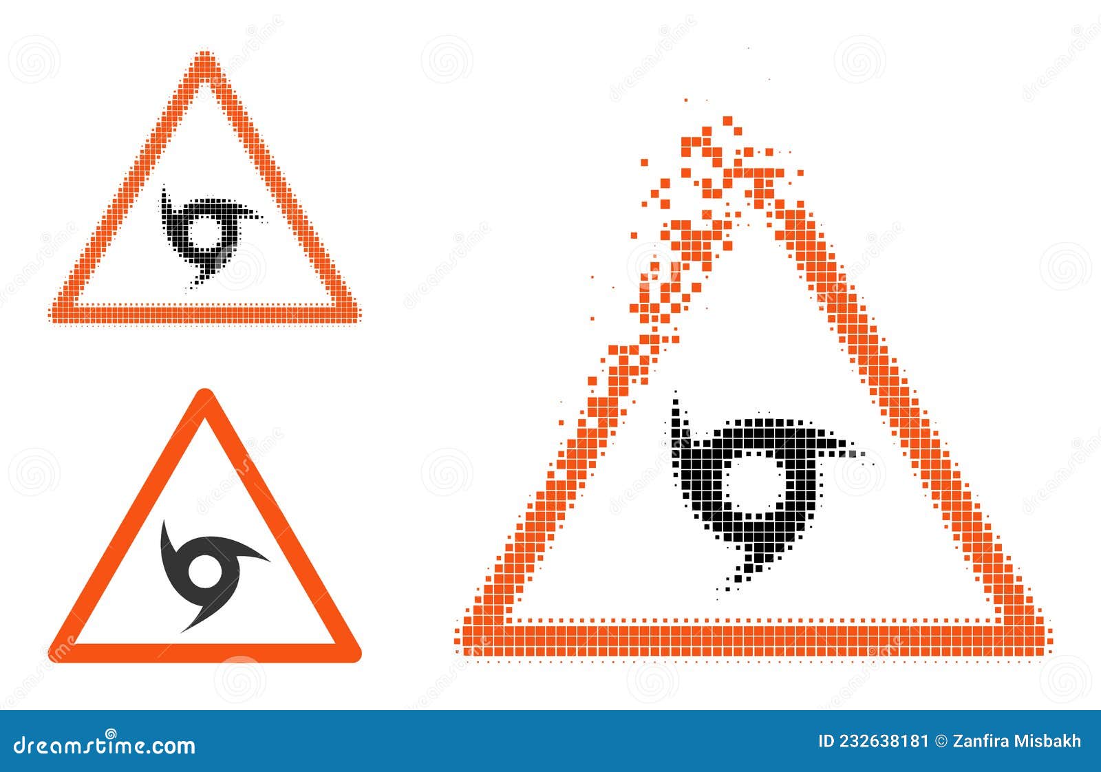 Moving Pixel Cyclone Warning Glyph with Halftone Version Stock Vector ...
