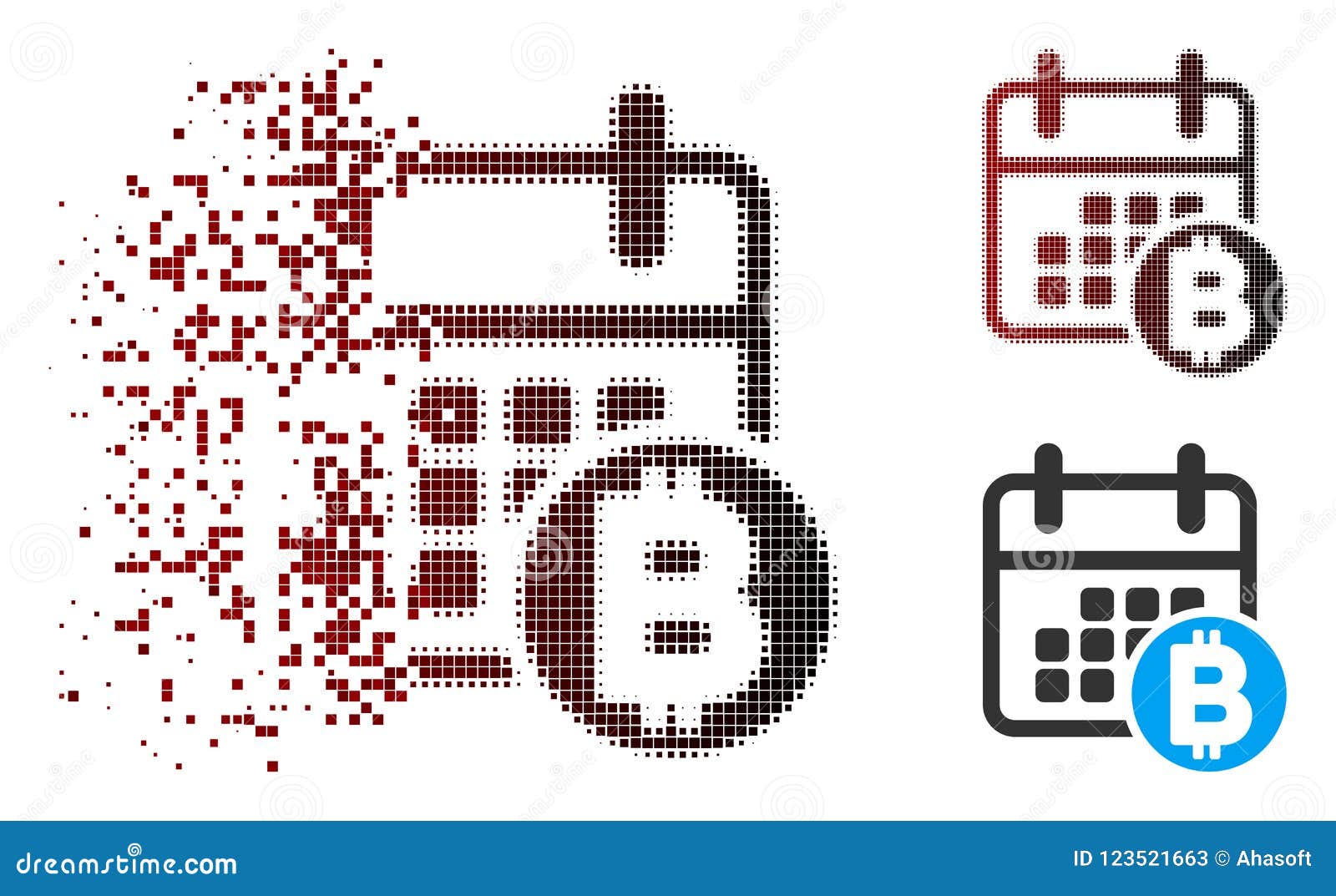 Moving Pixel Halftone Bitcoin Calendar Icon Stock Vector - Illustration ...