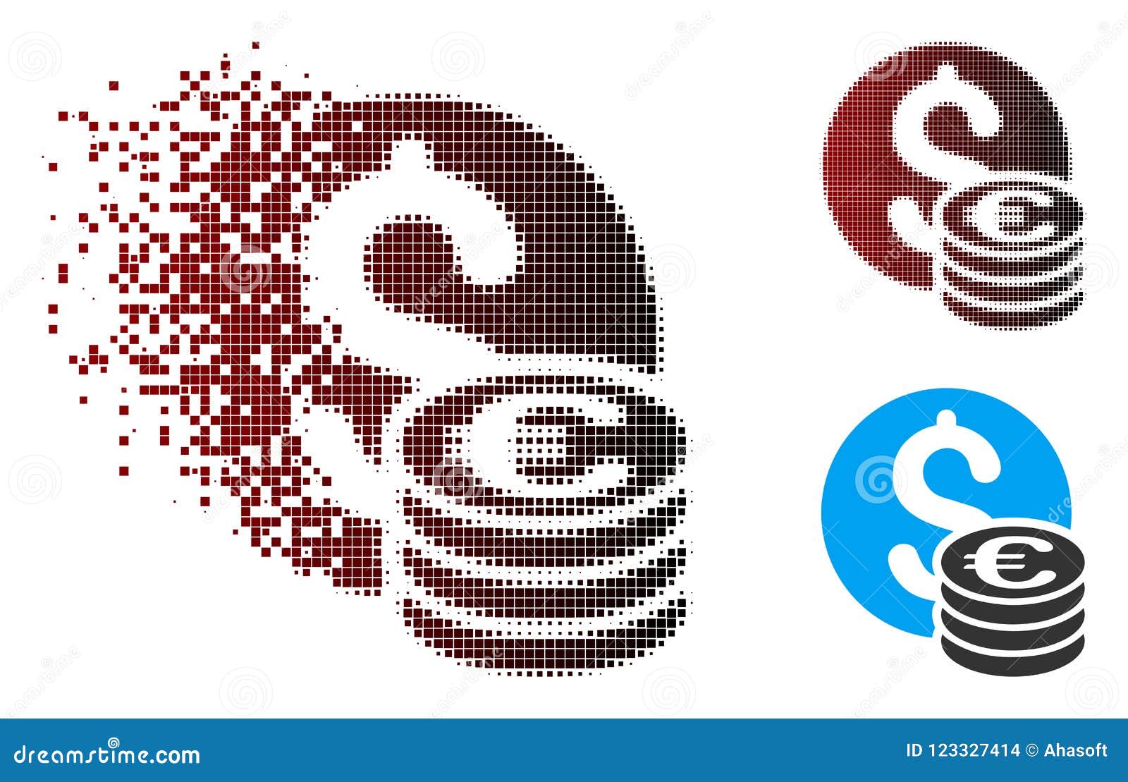 Moving Pixel Halftone Dollar and Euro Coins Icon Stock Vector ... Moving Pixel Halftone Dollar and Euro Coins Icon Stock Vector ...