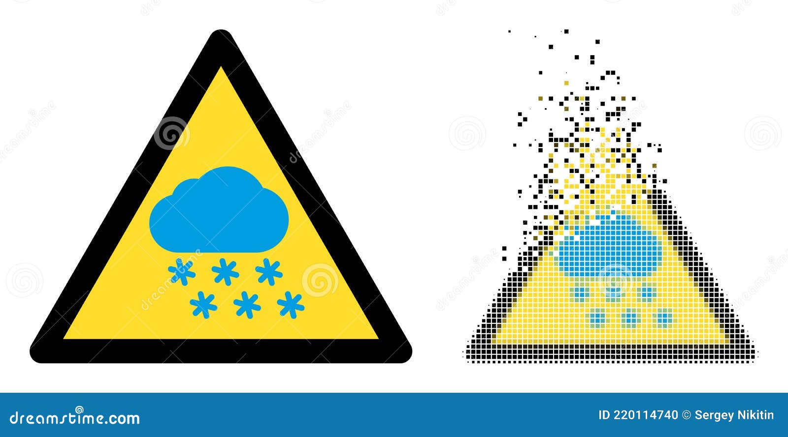 Moving Pixel and Original Snow Weather Warning Icon Stock Vector ...