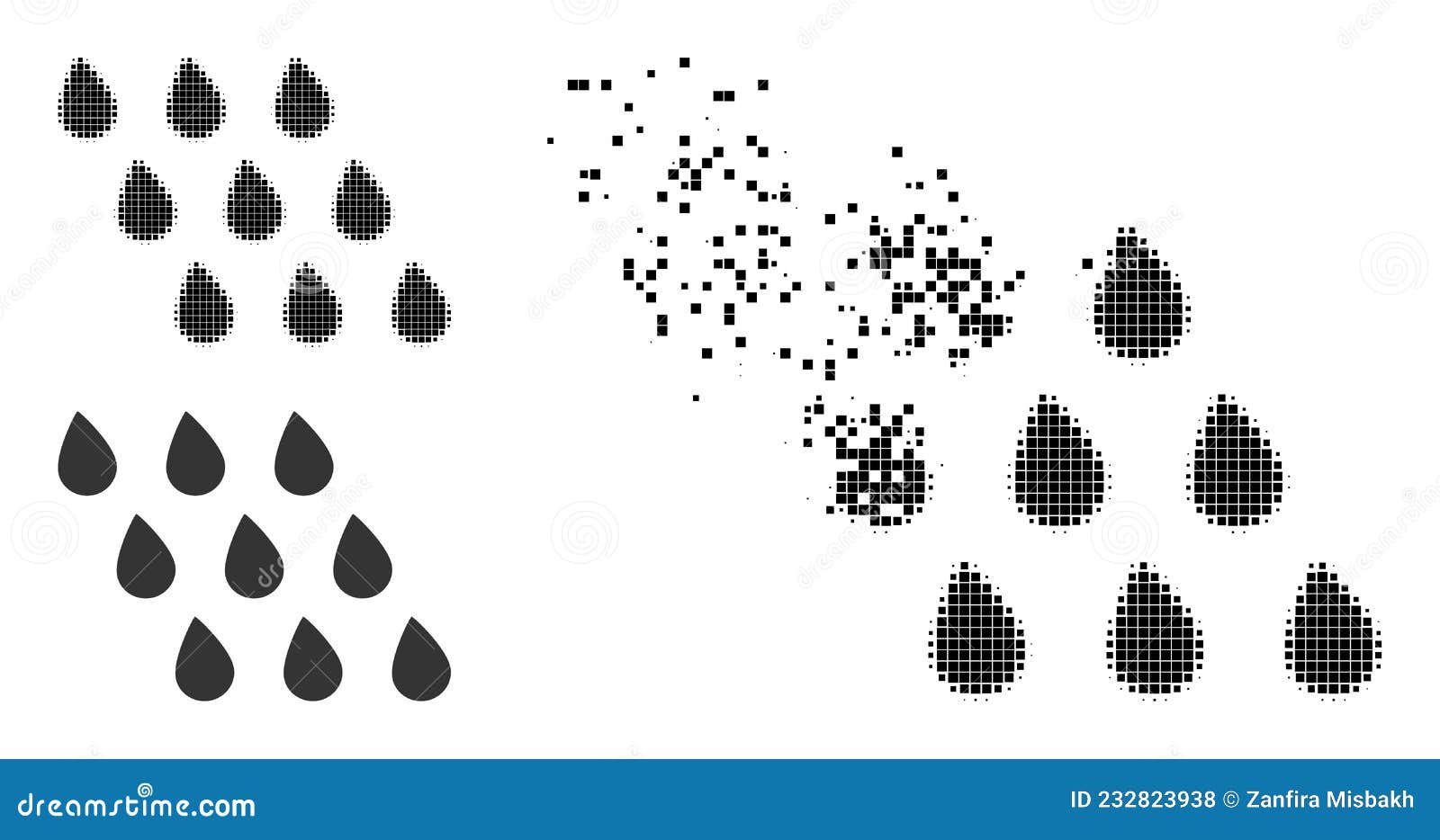 Moving Pixel Rain Drops Glyph with Halftone Version Stock Vector ...