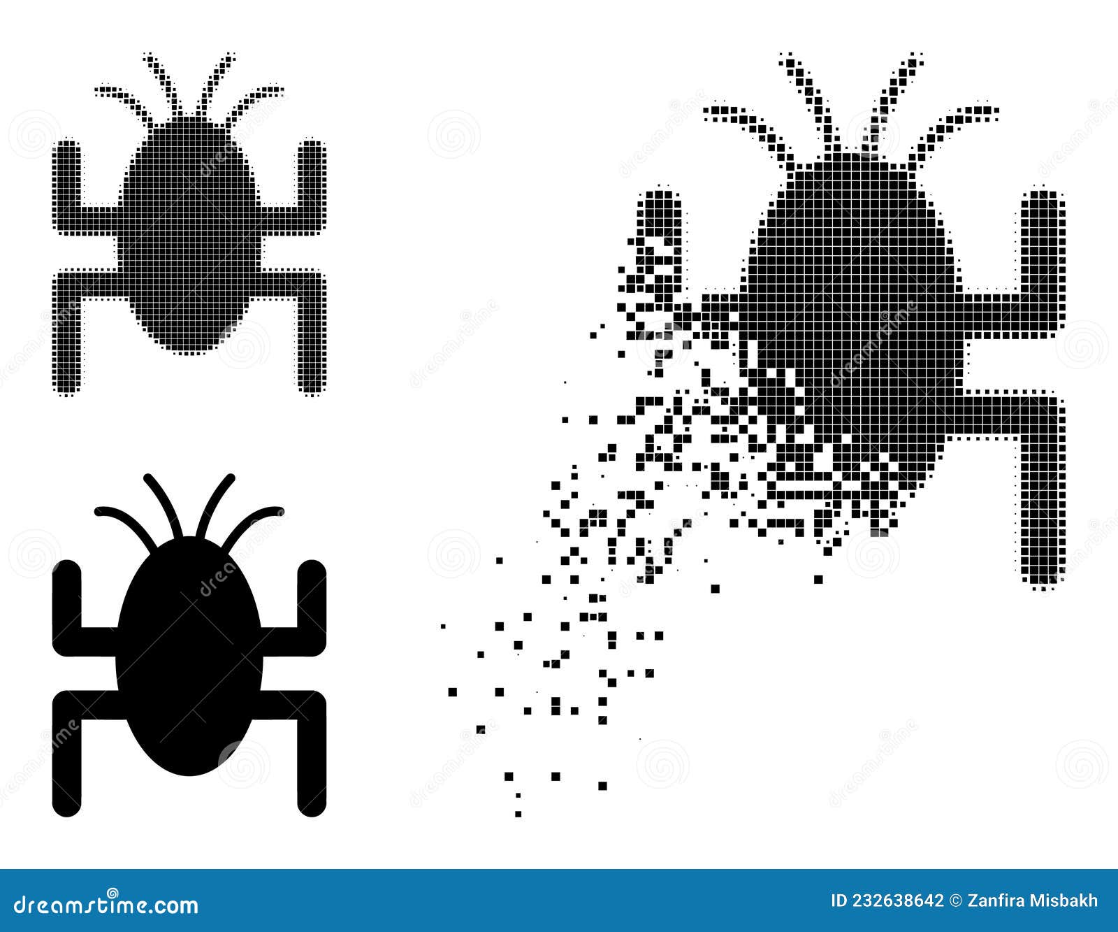 Moving Pixelated Bug Tick Glyph with Halftone Version Stock Vector ...