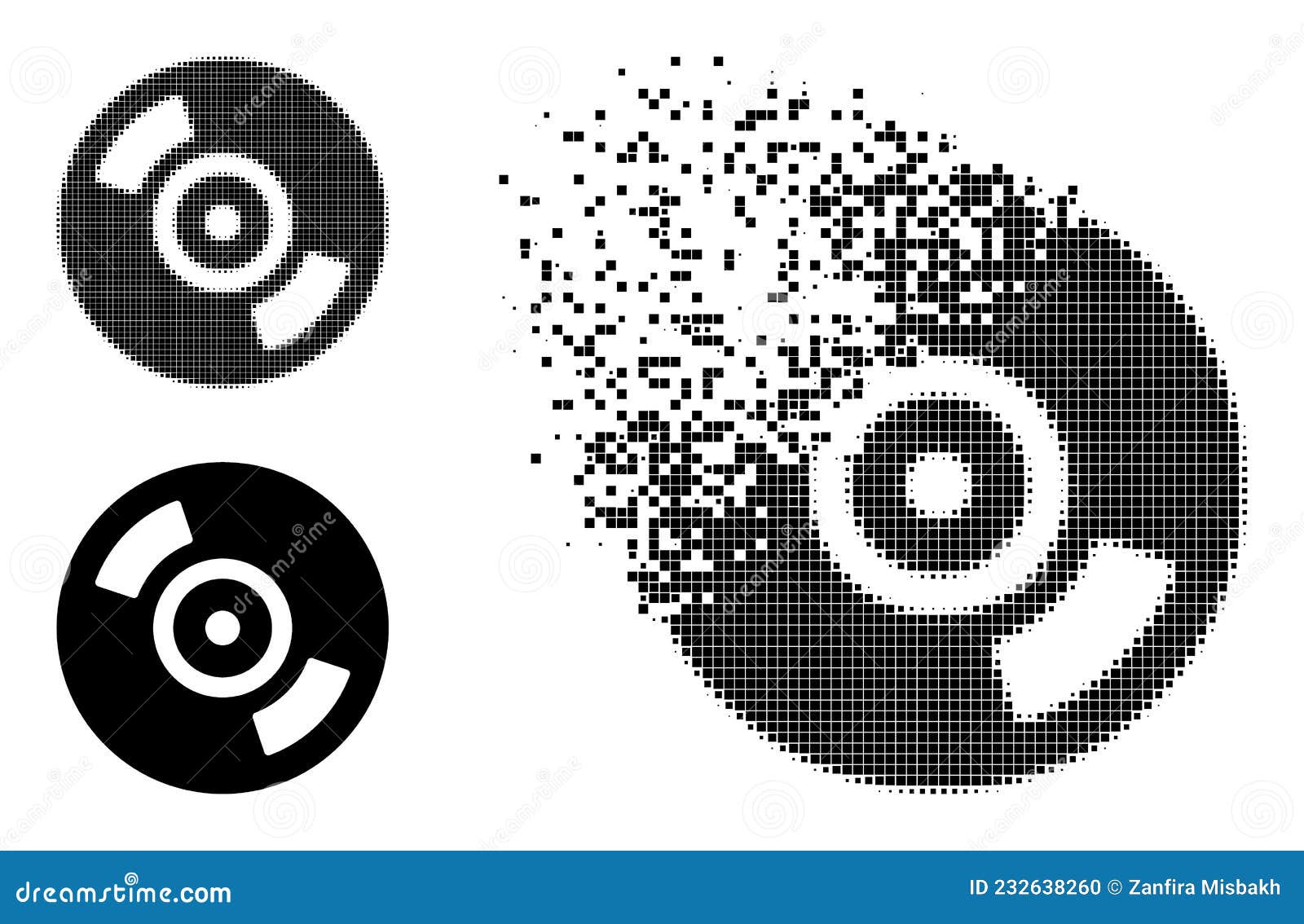 Moving Pixelated CD Disc Icon with Halftone Version Stock Vector ...