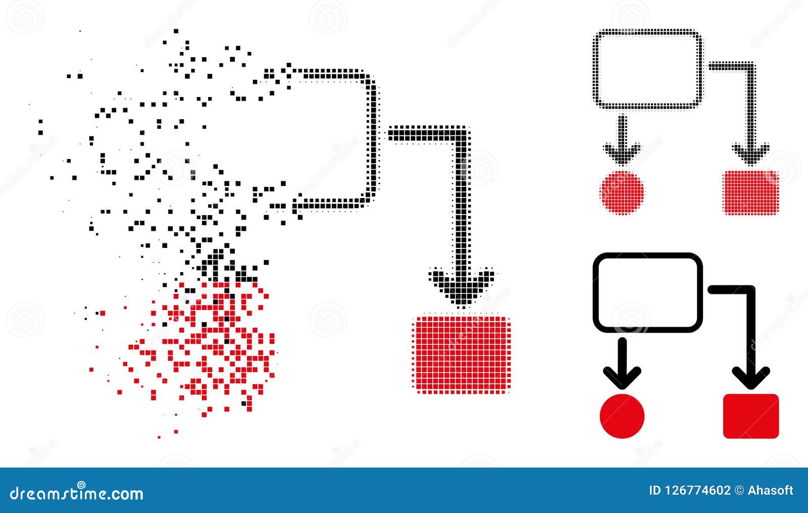 Moving Pixelated Halftone Flowchart Scheme Icon Stock Vector ...