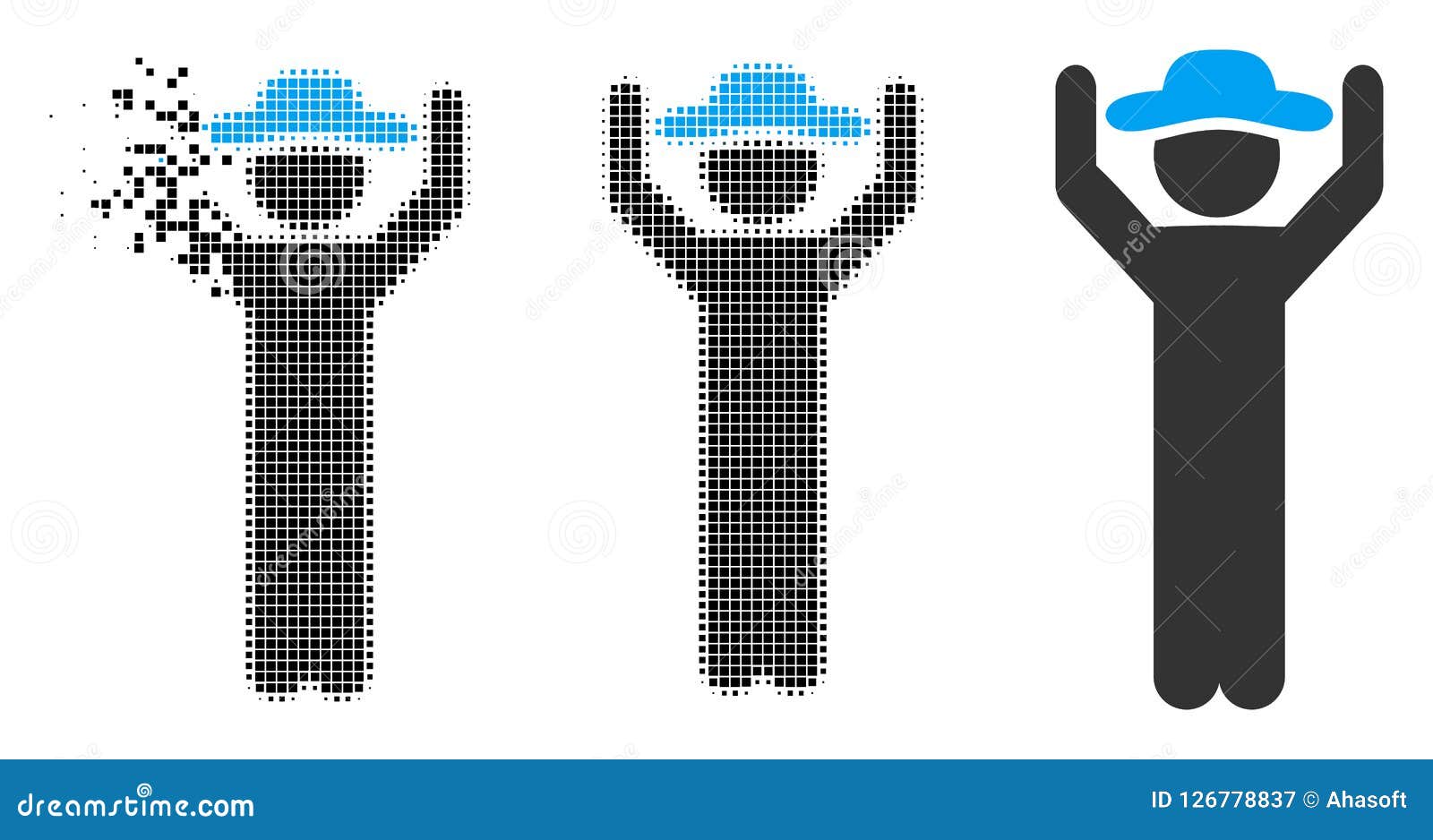 Moving Pixelated Halftone Gentleman Hands Up Icon Stock Vector ...