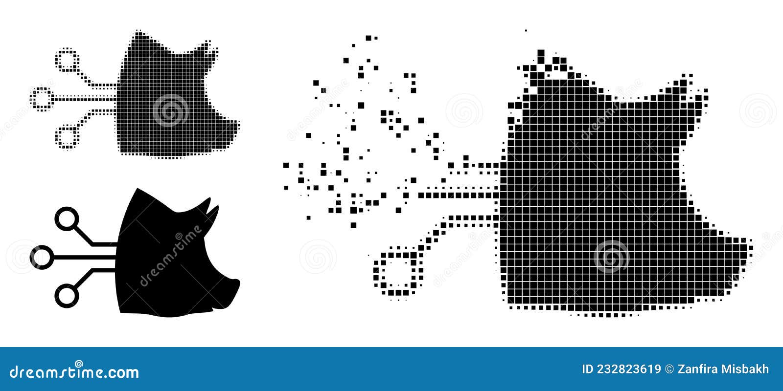 Moving Pixelated Pig Brain Interface Glyph with Halftone Version Stock ...