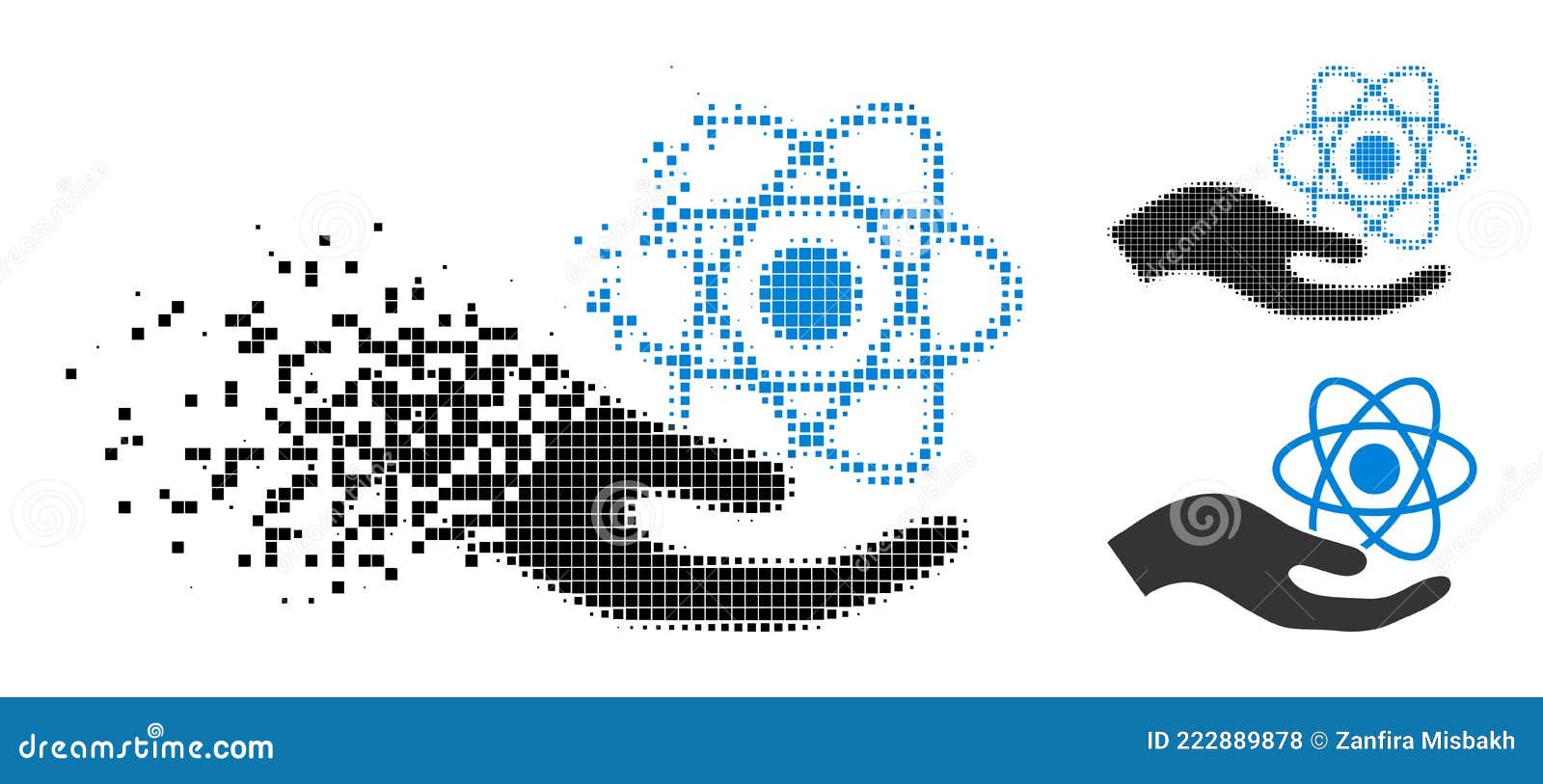 Moving Pixelated Quantum Service Hand Icon with Halftone Version Stock ...