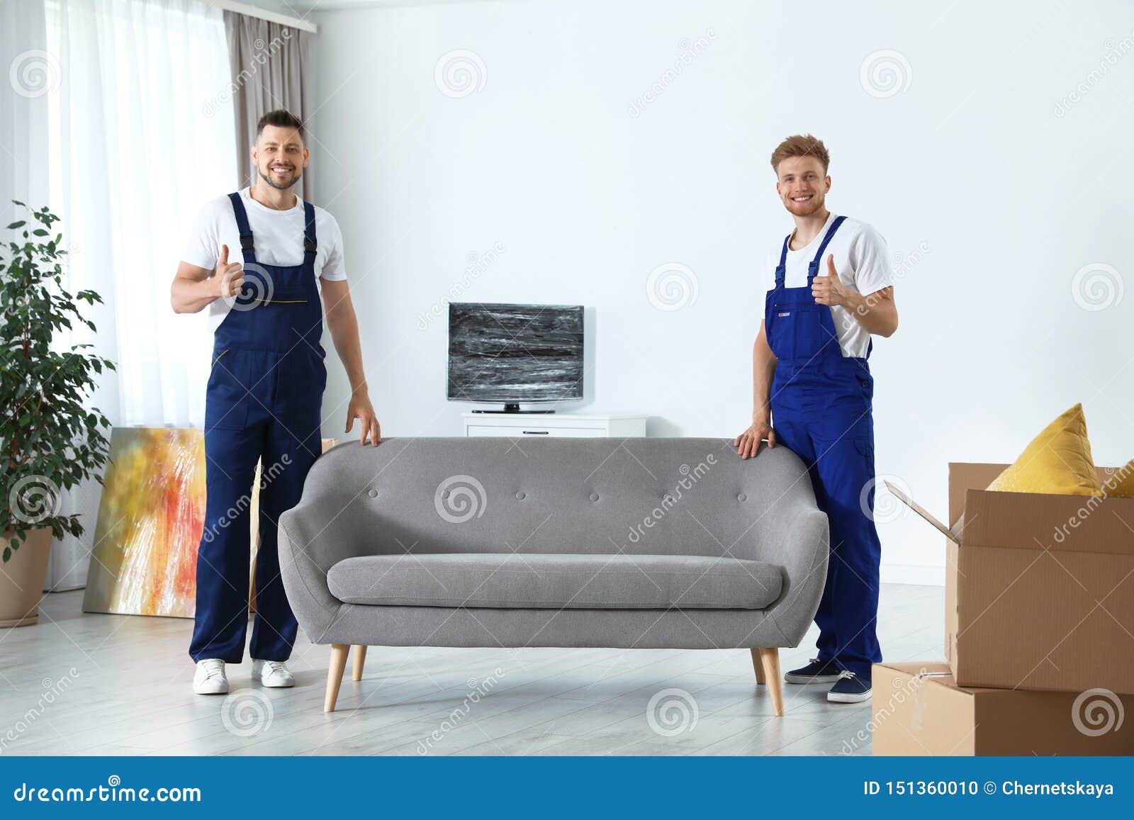 Moving Service Employees with Sofa Stock Photo - Image of male ...
