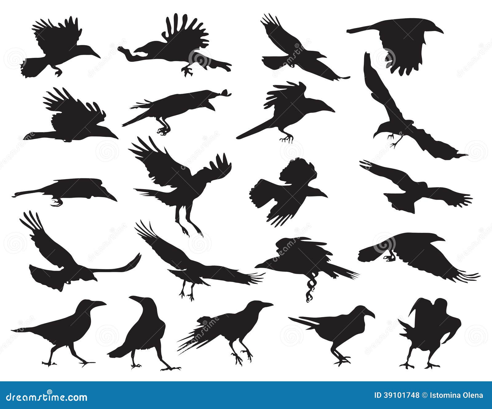 Moving Crow Silhouettes On A Blue Background. Royalty-Free Stock ...