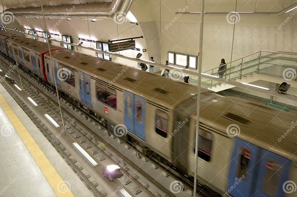 Moving subway train stock photo. Image of building, city - 17422300